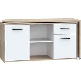 Schreibtisch FORTE, B:144cm H:74,1cm T:50cm, wei&szlig;, B&uuml;ro, Tische, "Aliklia", multifunktional, Tischplatte ausschwenkbar, mit Rollen, Sideboard