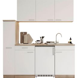 K&uuml;che respekta, B:180cm H:200cm T:60cm, wei&szlig;, Komplettk&uuml;chen-Sets, "Luis, Duo Kochfeld, wahlweise mit Mikrowelle, Korpus Eiche S&auml;gerau", Breite 180