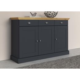 Sideboard Home Affaire, B:125cm H:80cm T:35cm, grau, Spanplatte, Wohnzimmer, Sideboards, "Motala", Kommode, 3 Schubladen und 2 verstellbare