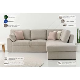 Ecksofa Home Affaire, B:242cm H:88cm T:224cm, blau, 100% polyester, Wohnzimmer, Sofas, "Citry", Breite 242 cm, Chenille, Bettfunktion, Bettkasten,