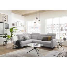 Ecksofa Musterring, B:272cm H:84cm T:214cm, grau, 100% Polyester, Wohnzimmer, Sofas, "MR 4615", mit Kopf- und R&uuml;ckenverstellung, Metallfu&szlig; schwarz,