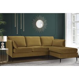 Ecksofa Home Affaire, B:235cm H:83cm T:163cm, gold, 100% Polyester, Wohnzimmer, Sofas, "Light L-Form", inklusive loser Zierkissen, mit schmalen