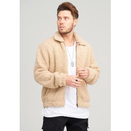behype Herren Fleecejacke "Bomber", beige, Gr. M, unifarben, 100% Polyester, Jacken, aus weichem Teddyfleece