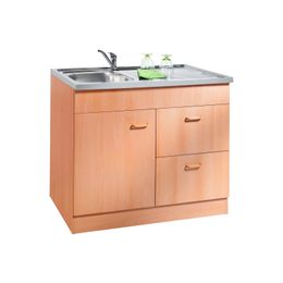 Sp&uuml;lenschrank KOCHSTATION, B:100cm H:85cm T:60cm, braun, Holzwerkstoff, K&uuml;che, Schr&auml;nke, "KS-Elster", Breite 100 cm