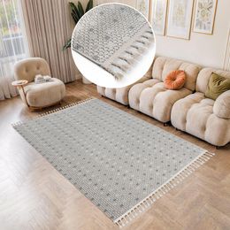 Teppich Bruno Banani, B:60cm H:6mm L:90cm, beige, Kunstfaser, Wohnzimmer, Teppiche, "Dotty, In- und Outdoor geeignet", Woll-Optik, Hoch-Tief