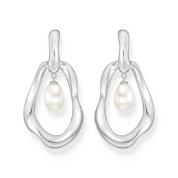 Thomas Sabo Damen Paar Creolen "Natural Beauty Statement-Creolen mit Anh&auml;nger, Bold Elegance", Perlen Silber 925 (recycelt), bunt, Perlen, Silber 925