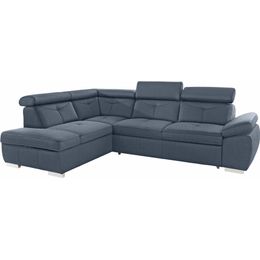 Ecksofa, B:274cm H:81cm T:206cm, blau, exxpo - SOFA FASHION, NaturLEDER (echtes Rindsleder) in Sitz und R&uuml;cken. Korpus in passendem Kunstleder