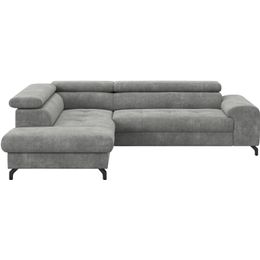 Ecksofa COTTA, B:260cm T:106cm, grau, Wohnzimmer, Sofas, "Aura L-Form, B: 260 cm", mit Bettfunktion, Bettkasten & Kopfteilverstellung