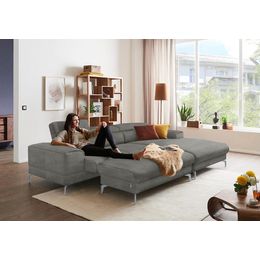 Polsterhocker W.Schillig, B:141cm H:42cm T:70cm, grau, Chenille-Flachgewebe R66 (85% Polyester, 15% Nylon), Hocker, "piedroo, Designsofa mit tollem