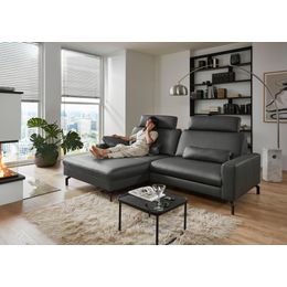Ecksofa DIE PLANBAR, B:248cm H:114cm T:179cm, grau, Wohnzimmer, Sofas, "PN-EM20028 L-Form mit Kopfstützen", wahlweise mit motorischem Canape
