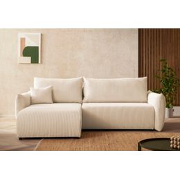 Ecksofa Home Affaire, B:257cm H:88cm T:177cm, beige, Wohnzimmer, Sofas, "MAVAS Schlafsofa mit Bettkasten, L-Form", ca.257/127cm (Liegefläche 212/145