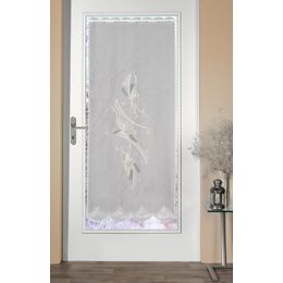 T&uuml;rvorhang, B:66cm H:158cm, wei&szlig;, Stickereien Plauen, Voile, Polyester, K&uuml;che, Gardinen, "T&uuml;rstores Sterne", HxB: 158x66, veredelt mit echter