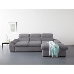 Ecksofa COTTA, B:250cm H:73cm T:165cm, grau, 90% Polyester, 10% Polyamid, Wohnzimmer, Sofas, "Lola L-Form mit Kopfteilfunktion & Hocker", wahlweise