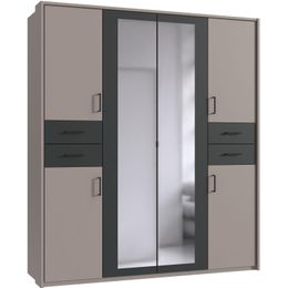 Drehtürenschrank wimex, B:183cm H:210cm T:58cm, schwarz, Spanplatte, Schränke, "Vegas", inklusive Passepartout-Rahmen, mit Spiegeltüren und Schubladen