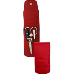 Pfeilring Maniküre-Etui, B/H/T: 80mm x 125mm x 30mm 4 Stk., rot, B:80mm H:125mm T:30mm, Nageletuis, Nappaleder