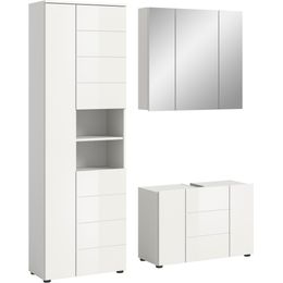 Badmöbel-Set Welltime, B:157cm H:190cm T:34cm, weiß, Kastenmöbel-Sets, "Biel, Höhe 190 cm, Hochschrank, Unterschrank, Spiegelschrank", Bad Set,
