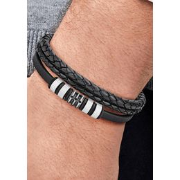 s.Oliver Herren Armband "2027438", 22cm, Edelstahl Leder, schwarz, Edelstahl, Leder, Armb&auml;nder