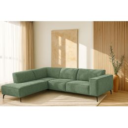 Ecksofa Home Affaire, B:275cm H:77cm T:210cm, grün, 100% PES, Wohnzimmer, Sofas, "Lorcan, Breite 275 cm, weiches Sitzgefühl", mit schwarzen
