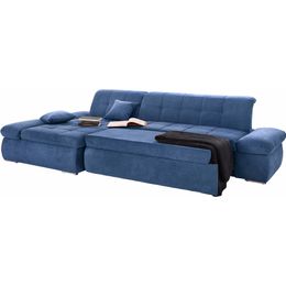 Ecksofa DOMO collection, B:300cm H:80cm T:172cm, blau, Chenille (85% Polyester, 15% Acryl);Luxus-Microfaser (100% Polyester);Struktur ( 100%