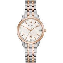 Bulova Damen Quarzuhr, rosa, Armbanduhren, Armbanduhr, Damenuhr, Edelstahlarmband, Leuchtzeiger, Datum