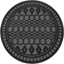 Teppich Paco Home, H:14mm &Oslash;:200cm, grau, Polypropylen, Wohnzimmer, Teppiche, "Livorno 671", Uni-Farben, Scandi, Rauten Muster, Hoch-Tief Effekt,