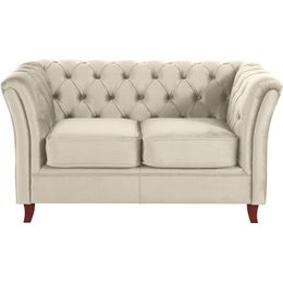 Chesterfield-Sofa Home Affaire, B:150cm H:76cm T:88cm, beige, Samtoptik (100% Polyester), Sofas, "Reims", mit echter Chesterfield-Knopfheftung,
