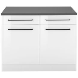 KOCHSTATION "KS-Tulsa" 100 cm breit, 2 Schubk&auml;sten, 2 T&uuml;ren, schwarzer Metallgriff, MDF Front