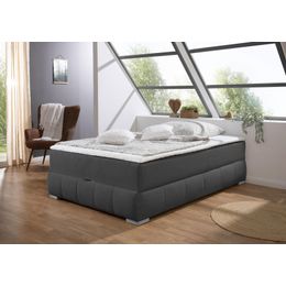 Boxbett OTTO HOME, B:144cm L:204cm, grau, Komplettbetten, "Wehma", ohne Kopfteil, inklusive Topper und Bettkasten