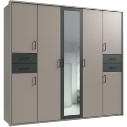 Dreht&uuml;renschrank wimex, B:228cm H:210cm T:58cm, schwarz, Spanplatte, Schr&auml;nke, "Vegas", inklusive Passepartout-Rahmen, mit Spiegelt&uuml;ren und Schubladen