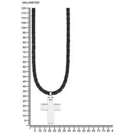 s.Oliver Herren Kreuzkette "2015064", Edelstahl Leder, L: 50 B: 3mm, silber, Edelstahl, Leder, B:3mm, Halsketten