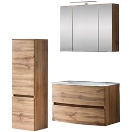 Badezimmer-Set Welltime, B:120cm H:200cm T:49cm, braun, Kastenm&ouml;bel-Sets, "Kaunas", bestehend aus Waschtisch-Set mit Midischrank, Breite 120 cm