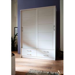 Schiebetürenschrank Home Affaire, B:145cm H:200cm T:57cm, weiß, Massivholz, Schlafzimmer, Schränke, "Progress hochwertiger Schrank mit Schubladen und