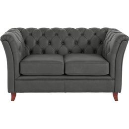 Chesterfield-Sofa Home Affaire, B:150cm H:76cm T:88cm, grau, Samtoptik (100% Polyester), Sofas, "Reims", mit echter Chesterfield-Knopfheftung,