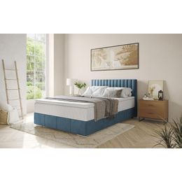 Boxbett Inosign, B:146cm L:208cm, blau, Polyester, Komplettbetten, "Thor mit Bettkasten, inkl. Matratze, Topseller", Topper und Zierkissen, in