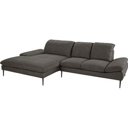 Ecksofa W.Schillig, B:310cm H:87cm T:185cm, grau, Chenille-Flachgewebe R66 (85% Polyester, 15% Nylon);Longlife Xtra-Leder Z59: Glattleder mit