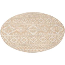 Outdoorteppich Carpet City, H:5mm &Oslash;:120cm, beige, Polypropylen, Teppiche, "PALM3522", Wetterfest & UV-best&auml;ndig, f&uuml;r Balkon, Terrasse, K&uuml;che, flach