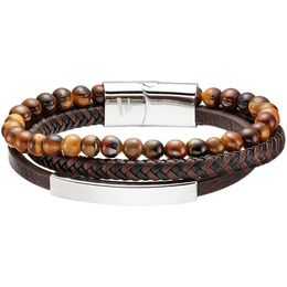Bruno Banani Damen Lederarmband "Schmuck", 21cm, Edelstahl Leder, braun, Edelstahl, Leder, Armbänder, mit Tigerauge (synth.)