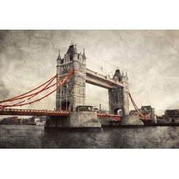 Leinwandbild queence, B:90cm H:60cm T:2cm, grau, Canvas, Holzrahmen, Wohnzimmer, Bilder, "Tower Bridge", Premium-Leinwandstoff, Handarbeit aus