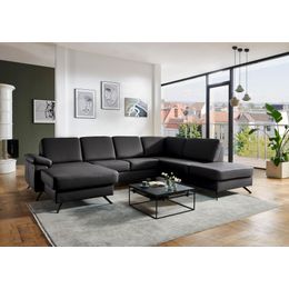 Wohnlandschaft DIE PLANBAR, B:309cm H:88cm T:235cm, schwarz, Sofas, "PN-EM15047 U-Form, ohne Kopfstützen", Echtleder, wahlweise mit Bettfunktion u.