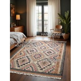 Teppich ELLE DECORATION, B:120cm H:3mm L:170cm, beige, Baumwolle, Jute, Wohnzimmer, Teppiche, "Kelim Parsa", Jute, Baumwolle, Natur, Handgewebt,
