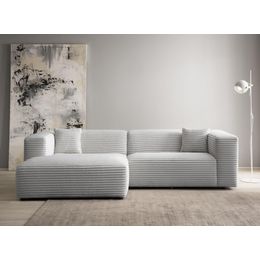 Ecksofa Home Affaire, B:267cm H:66cm T:163cm, grau, Wohnzimmer, Sofas, "BAKELS, L-Form in Cord oder Boucle-Stoff, moderne Couch", wahlweise Recamiere