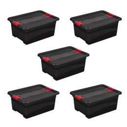 Transportbehälter keeeper "eckhart, 5er Set Transporbox, 12 L, 39,5 x 29,5 x 17,5 cm", schwarz, rot, B:29,5cm H:17,5cm L:39,5cm, Kunststoff, Transportboxen, seitl. Clips, Griffe am Boden, stoßfeste Seitenwände, robuster Deckel