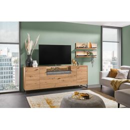 TV-Schrank, B:228,6cm H:82,9cm T:43,8cm, braun, SET ONE BY Musterring, Spanplatte, Wohnzimmer, Schr&auml;nke, "Deltona", inkl. LED-Beleuchtung,