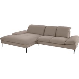 Ecksofa W.Schillig, B:310cm H:87cm T:185cm, braun, Chenille-Flachgewebe R66 (85% Polyester, 15% Nylon);Longlife Xtra-Leder Z59: Glattleder mit
