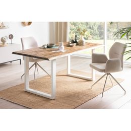 Essgruppe Salesfever, B:160cm, braun, Massivholz, Metall, Polyester, Sitzmöbel-Sets, "Designstarke Essgruppe", 5-teiliges Set: raue