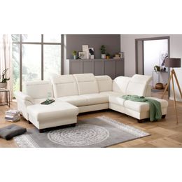 Wohnlandschaft Home Affaire, B:342cm H:104cm T:235cm, beige, Struktur (100% Polyester);Luxus-Microfaser Lederoptik (100% Polyester);Luxus-Microfaser