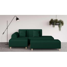 Ecksofa OTTO HOME, B:258cm H:85cm T:168cm, grün, 100% Polyester, Wohnzimmer, Sofas, "Suyala", L-Form mit Hocker