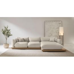 Ecksofa OTTO HOME, B:323cm H:75cm T:165cm, beige, Wohnzimmer, Sofas, "Kalix, Polsterecke mit kräftigem Holz-Plateau, moderne Couch in L-Form",
