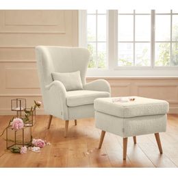 Sessel Home Affaire, H:118cm T:94cm, beige, Samtcord (92% Polyester 8% Polyamid);Struktur (100% Polyester);Struktur Hahnentritt (100%