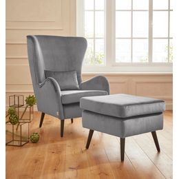 Sessel Home Affaire, H:118cm T:94cm, grau, Samtcord (92% Polyester 8% Polyamid);Struktur (100% Polyester);Struktur Hahnentritt (100%